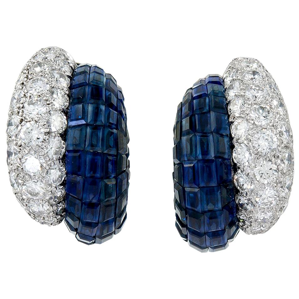 Van Cleef and Arpels Diamond, Sapphire Mystery-Set Earrings For Sale at ...