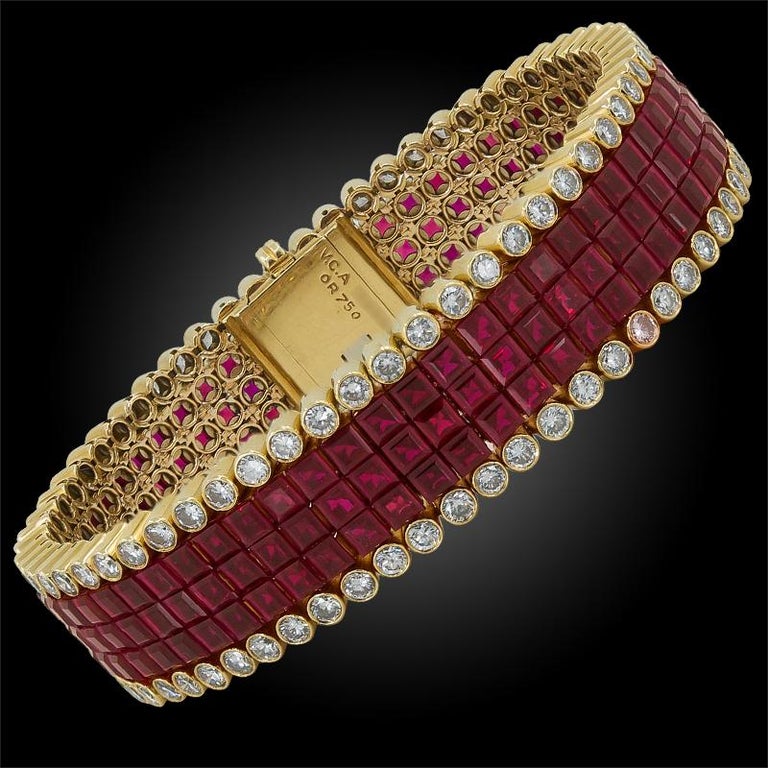 Van Cleef and Arpels Diamond, Three-Row Mystery-Set Ruby Bracelet For ...