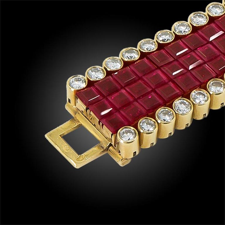 Van Cleef and Arpels Diamond, Three-Row Mystery-Set Ruby Bracelet For ...