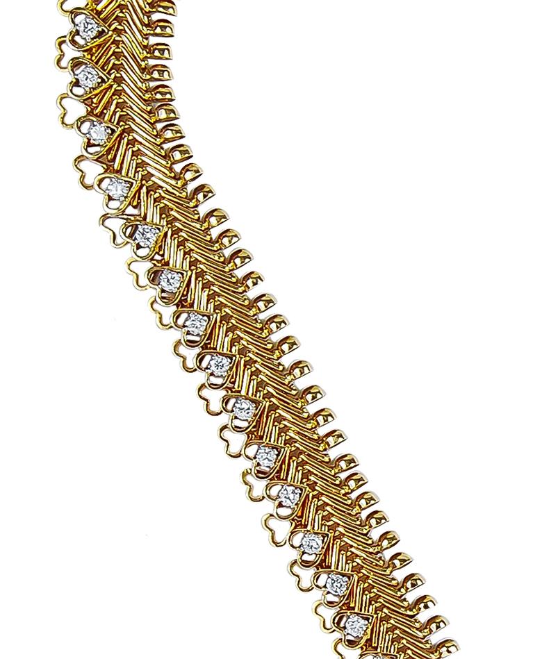 Van Cleef and Arpels Diamond Yellow Gold Zip Necklace and Ear Clips For ...
