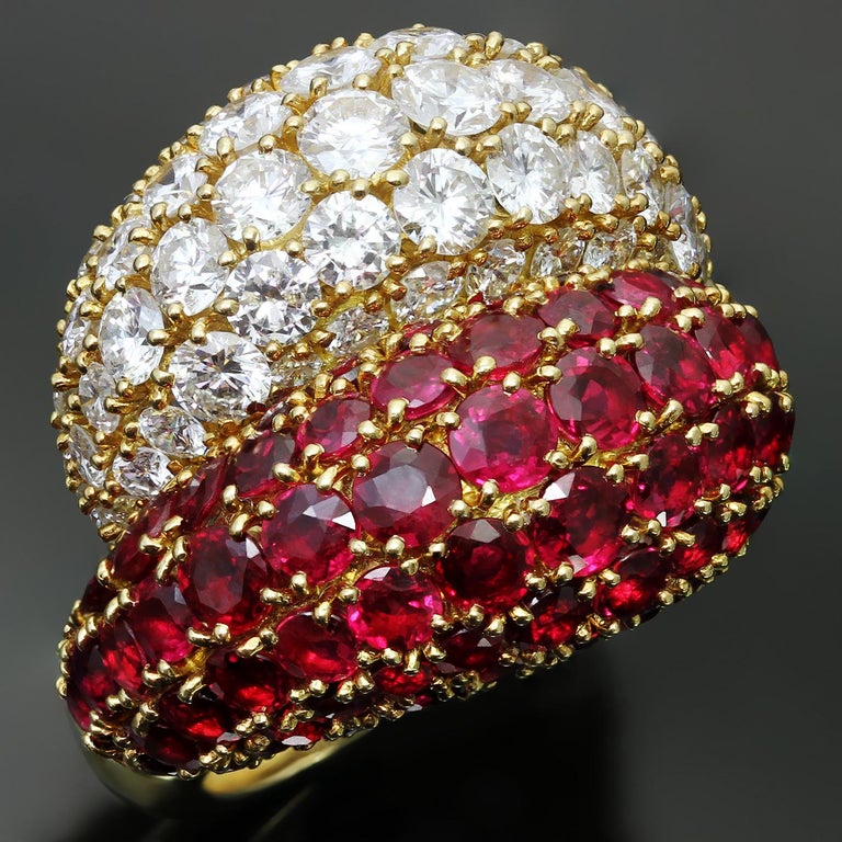 Van Cleef and Arpels Double Boule Diamond Ruby Yellow Gold Ring For ...
