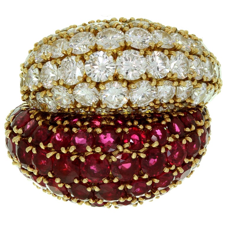 Van Cleef and Arpels Double Boule Diamond Ruby Yellow Gold Ring For ...