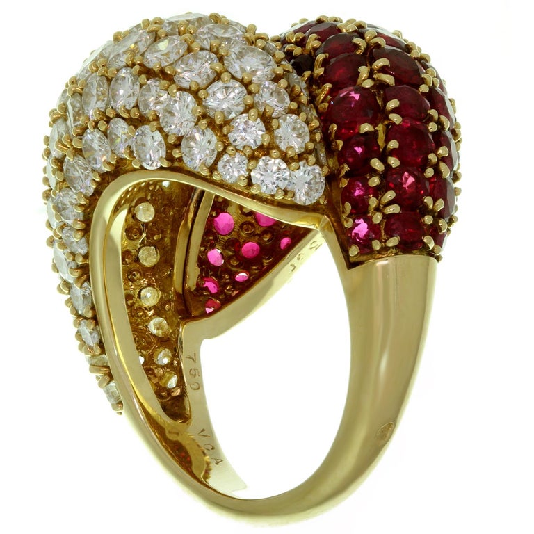 Van Cleef and Arpels Double Boule Diamond Ruby Yellow Gold Ring For ...