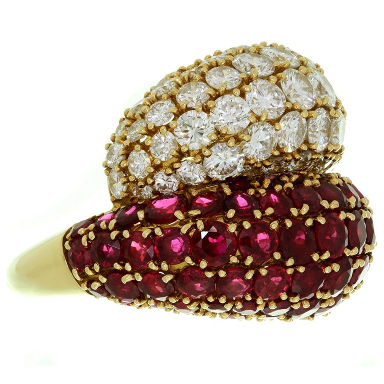 Van Cleef and Arpels Double Boule Diamond Ruby Yellow Gold Ring For ...
