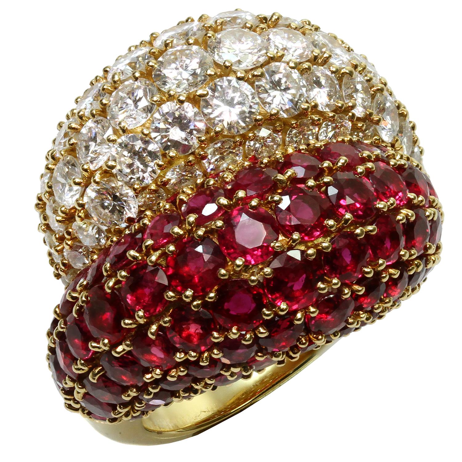 Van Cleef and Arpels Double Boule Diamond Ruby Yellow Gold Ring For ...