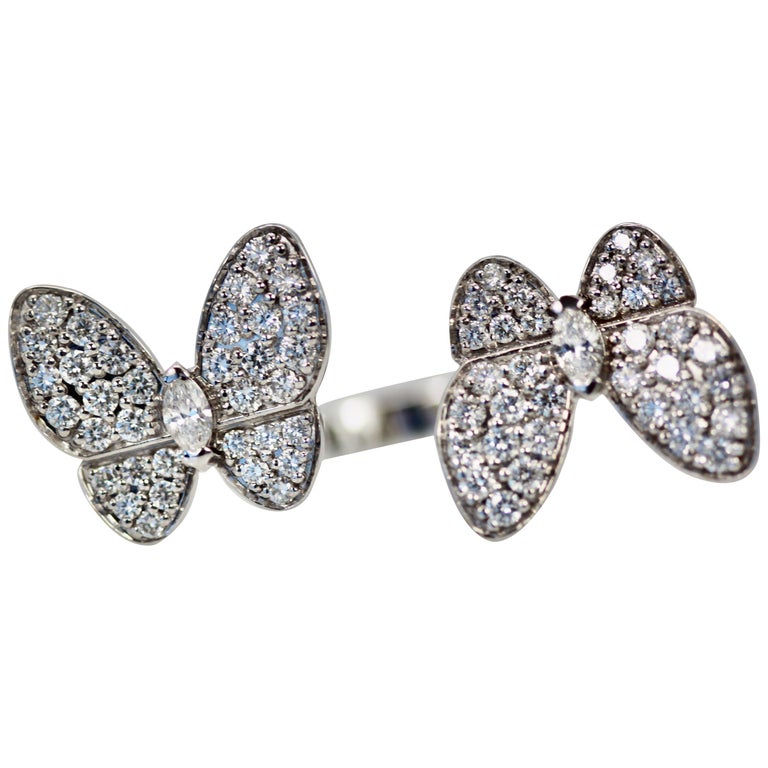 Van Cleef and Arpels Double Butterfly Diamond Ring at 1stDibs | van cleef double butterfly ring