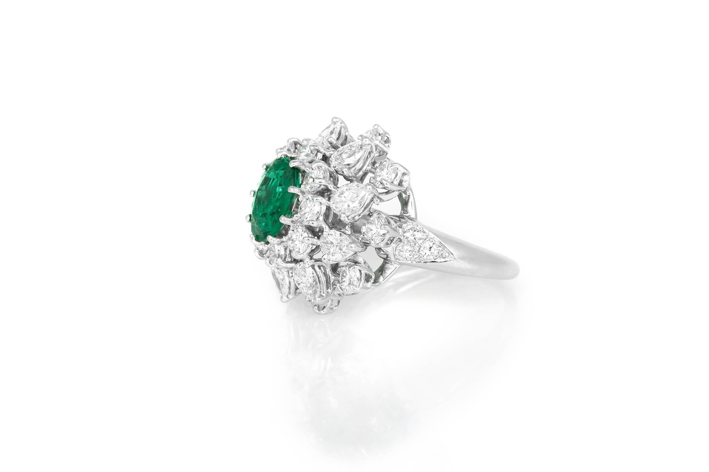 Van Cleef and Arpels Emerald Diamond Cluster Ring at 1stDibs