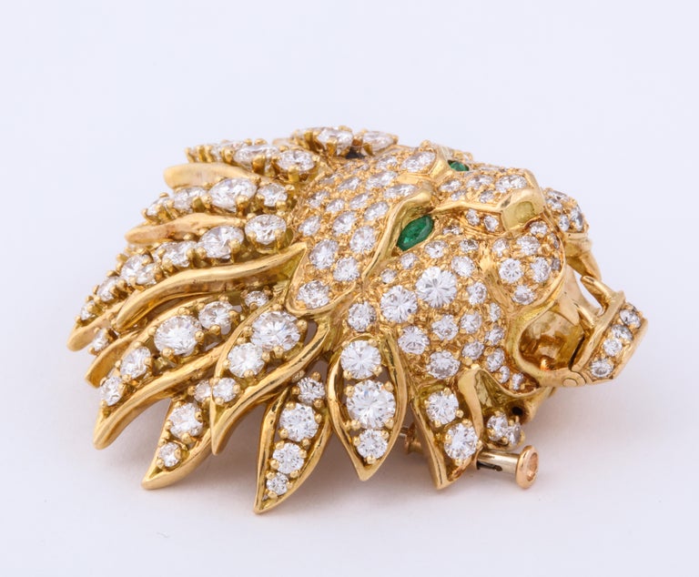Van Cleef and Arpels Emerald Diamond Lion Pin or Pendant at 1stDibs