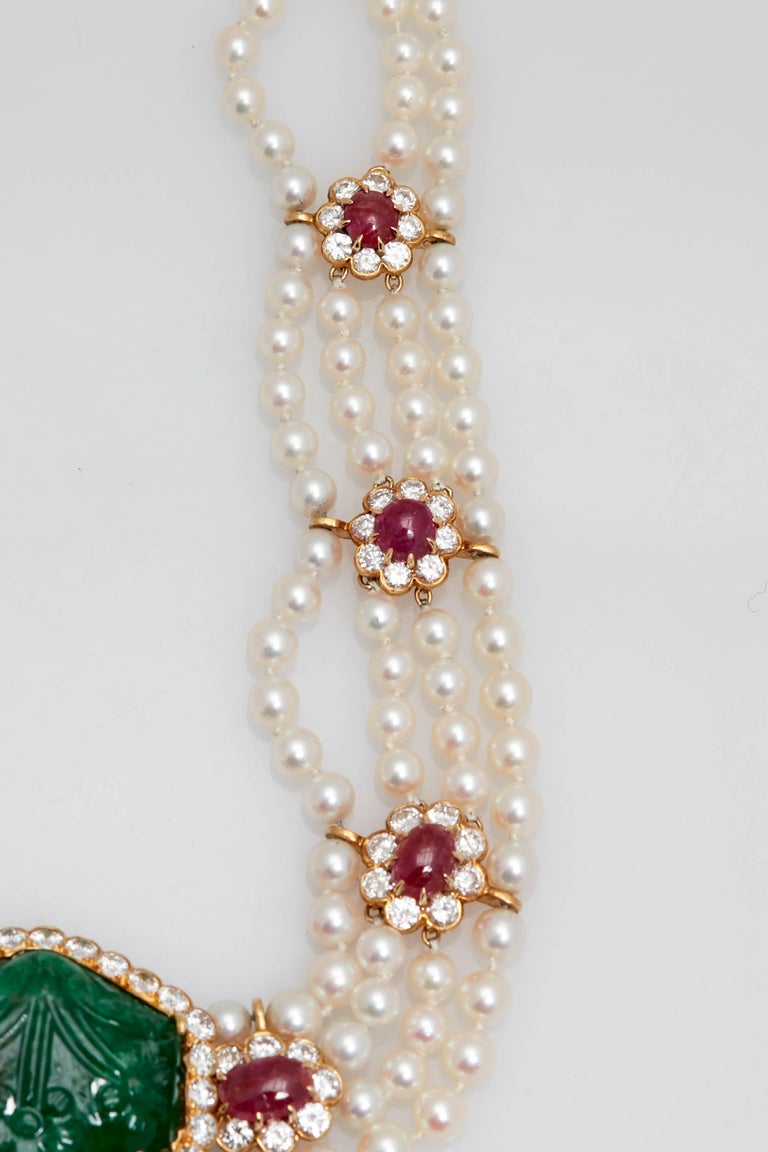 Van Cleef and Arpels Emerald Pearl Ruby Necklace at 1stDibs