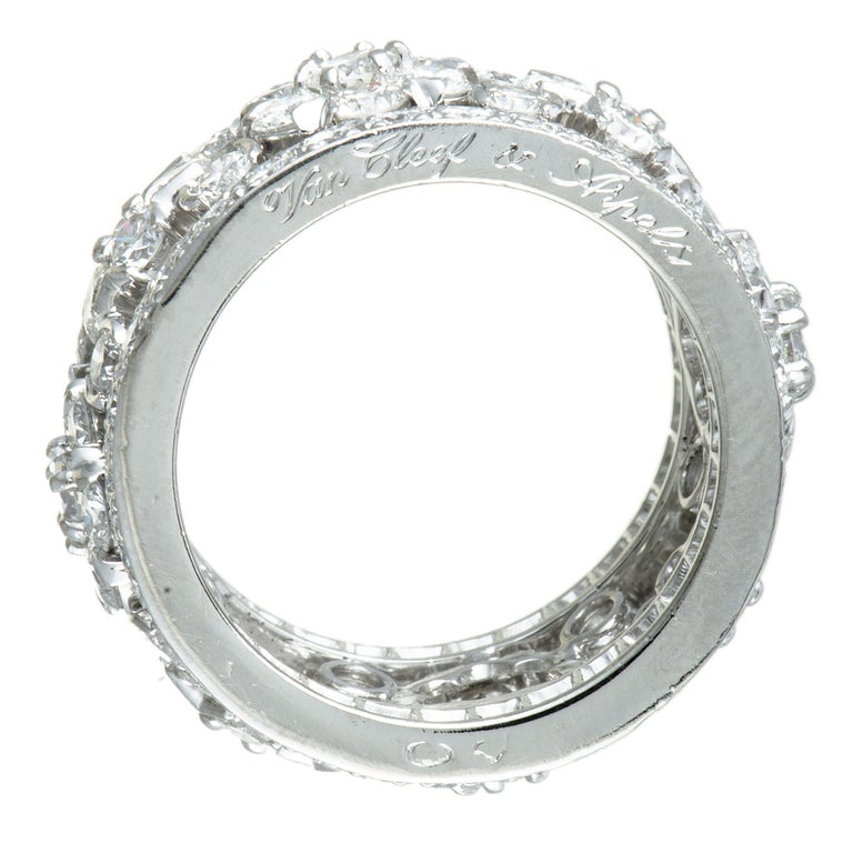Van Cleef and Arpels Fleurette Platinum Full Diamond Pave Wide Band ...