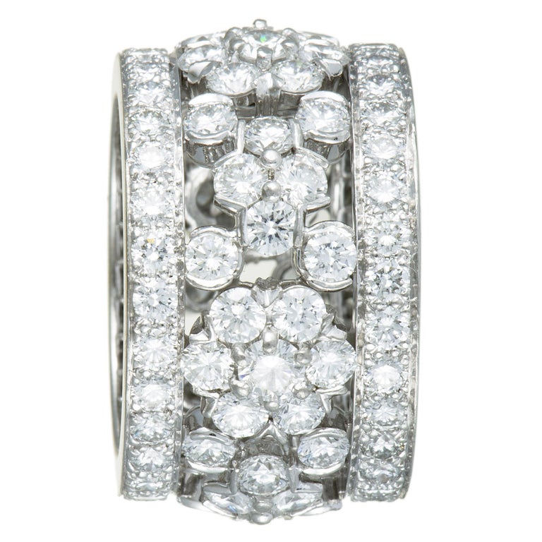 Van Cleef and Arpels Fleurette Platinum Full Diamond Pave Wide Band ...