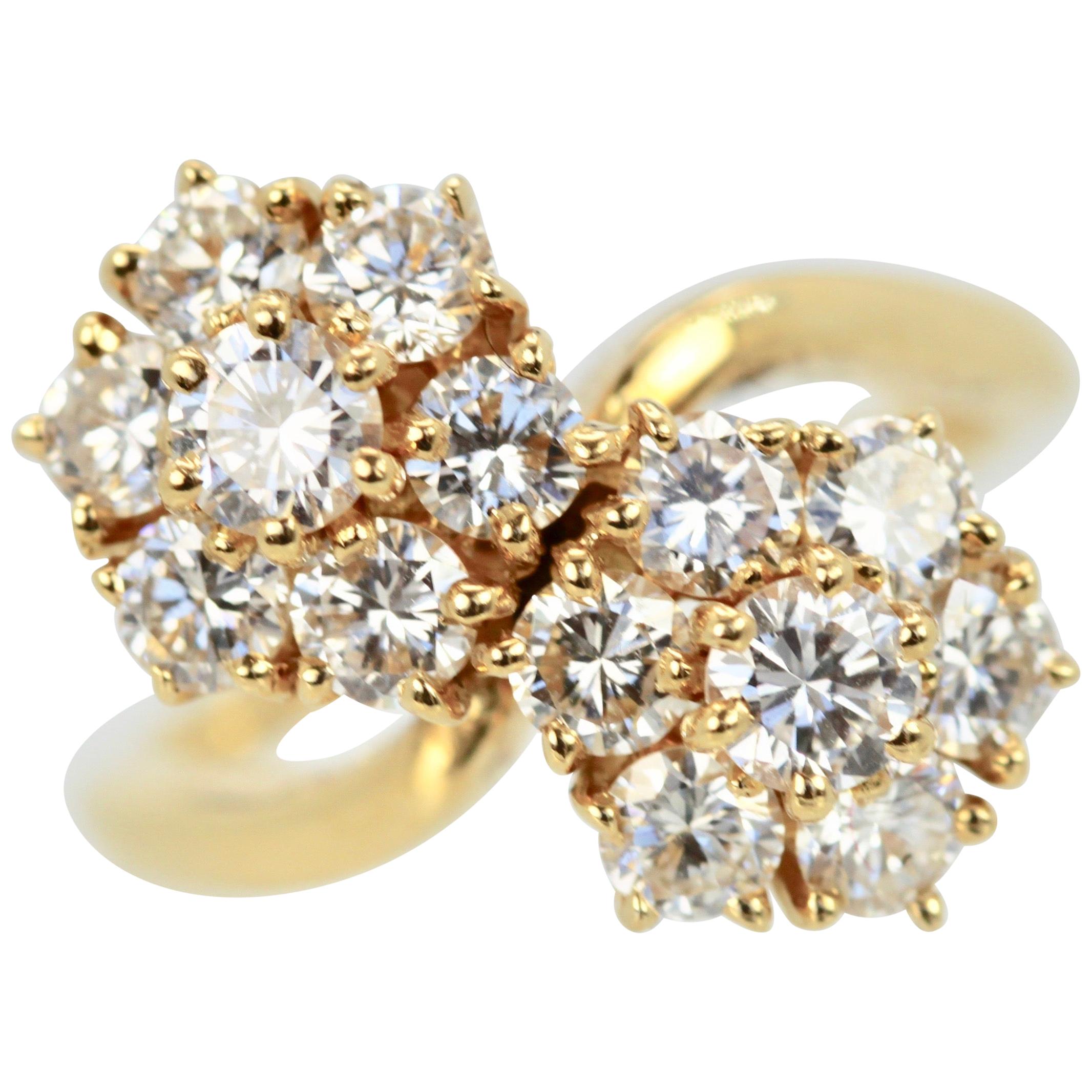 Van Cleef and Arpels Fleurette Ring Double Flower Motif 18 Karat Yellow ...