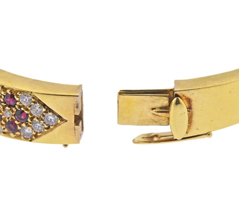 Van Cleef and Arpels Flower Emerald Sapphire Ruby Diamond Gold Bangle ...