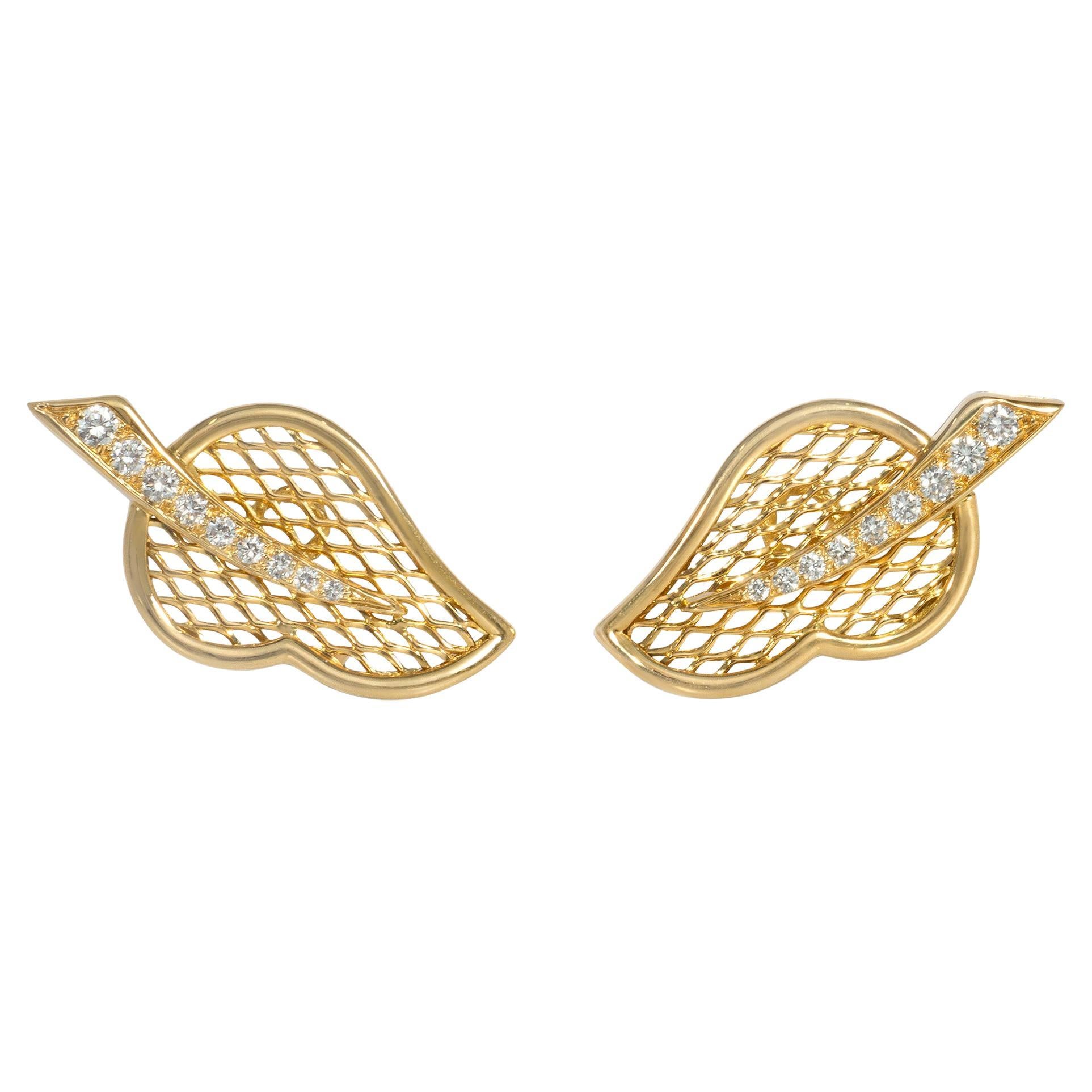 French Mid-Century Diamond and Platinum Clip Earrings of Overlapping ...