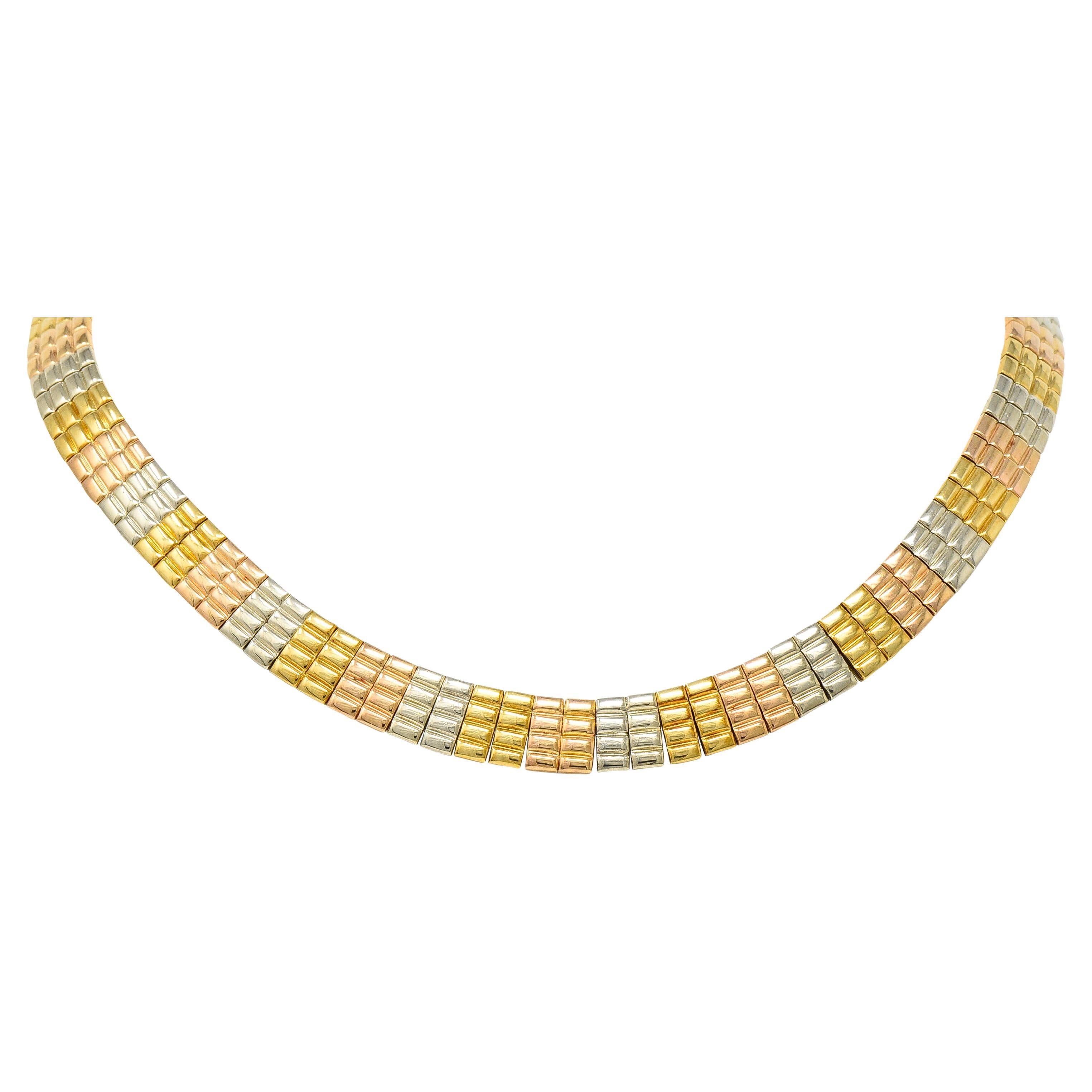 18 Karat Tri-Colored Gold Fancy Beveled Herringbone Necklace at 1stDibs ...