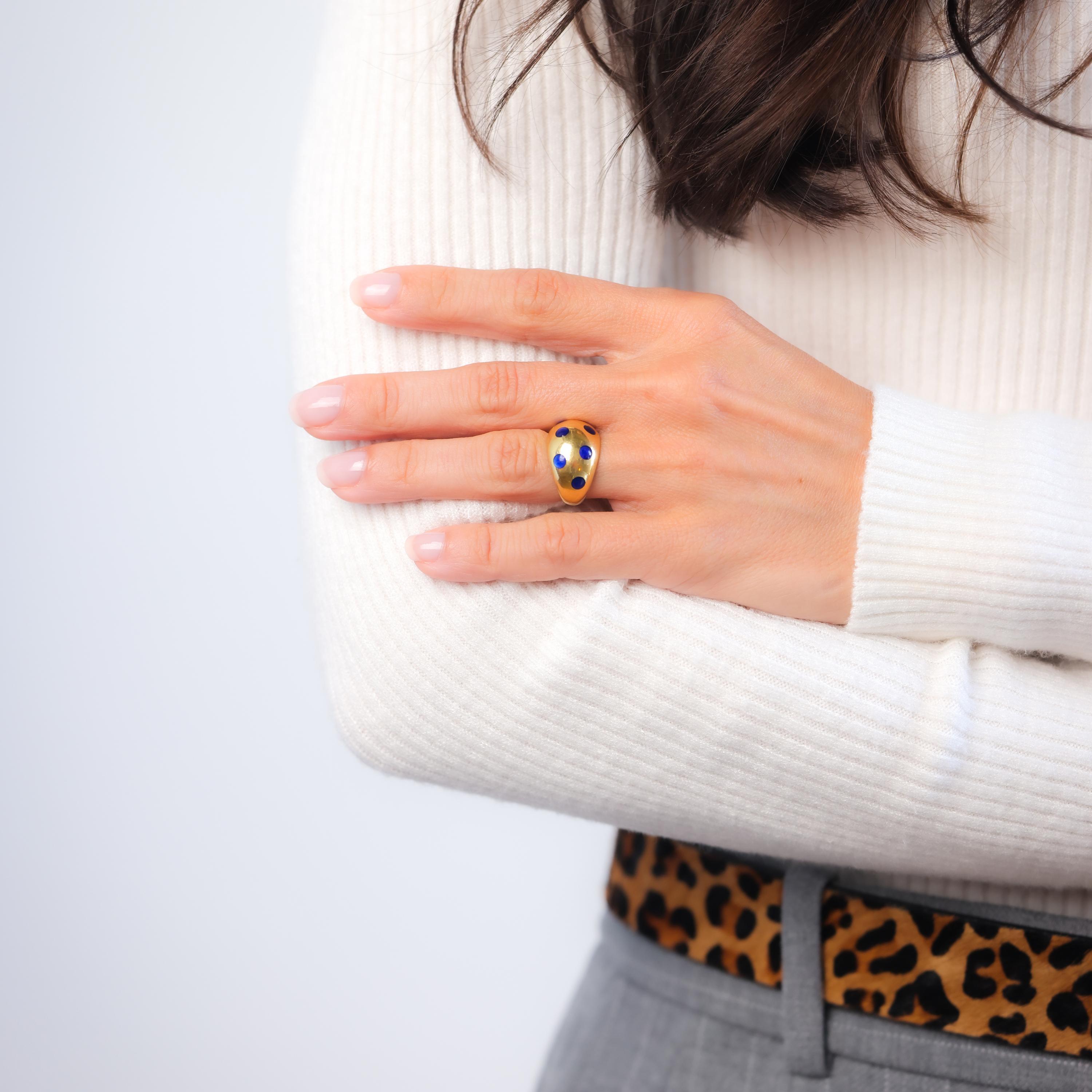 Van Cleef and Arpels French 18K Yellow Gold Enamel Polka Dot Dome Ring ...