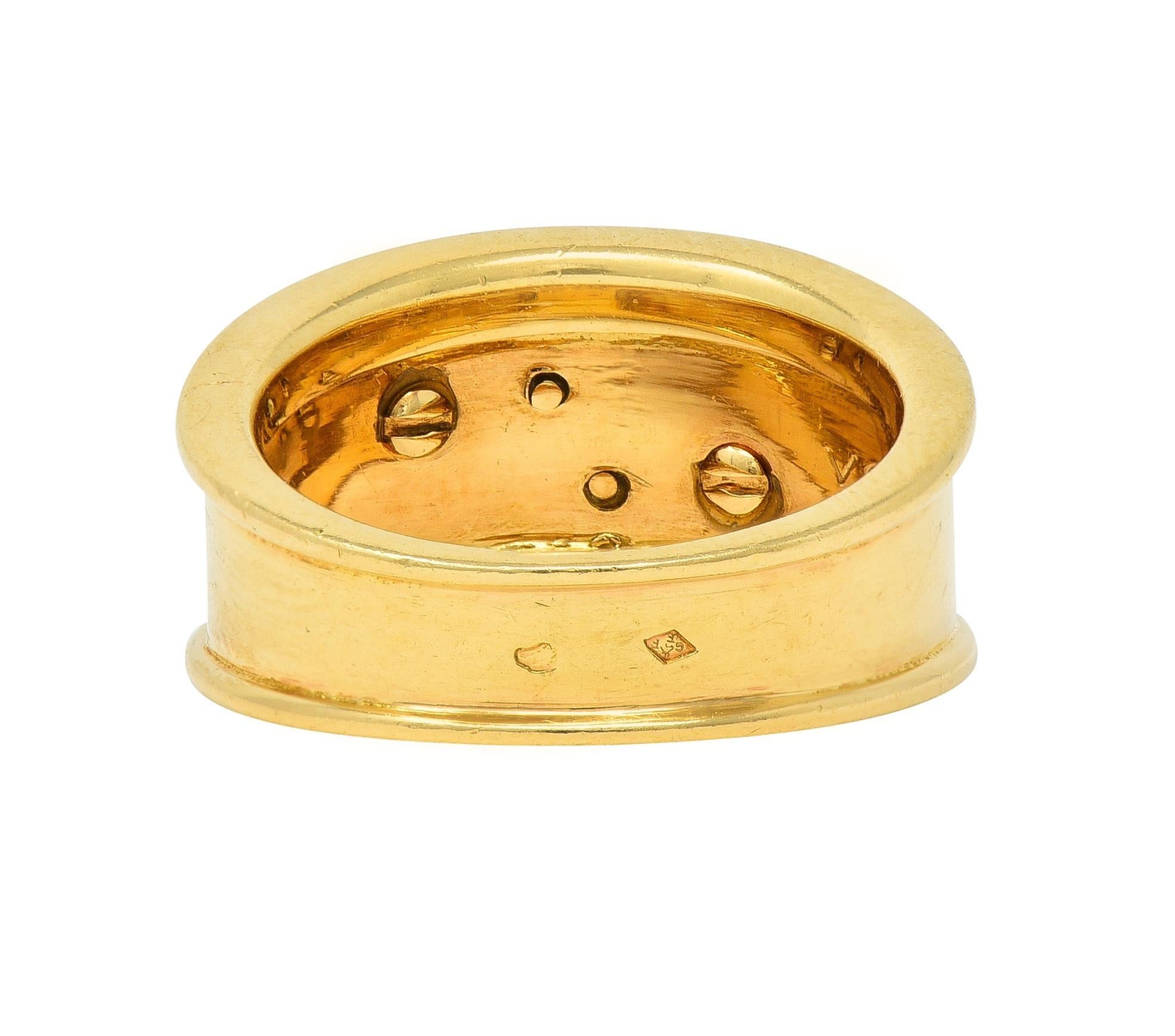 Van Cleef and Arpels French Diamond Enamel 18 Karat Yellow Gold Band ...