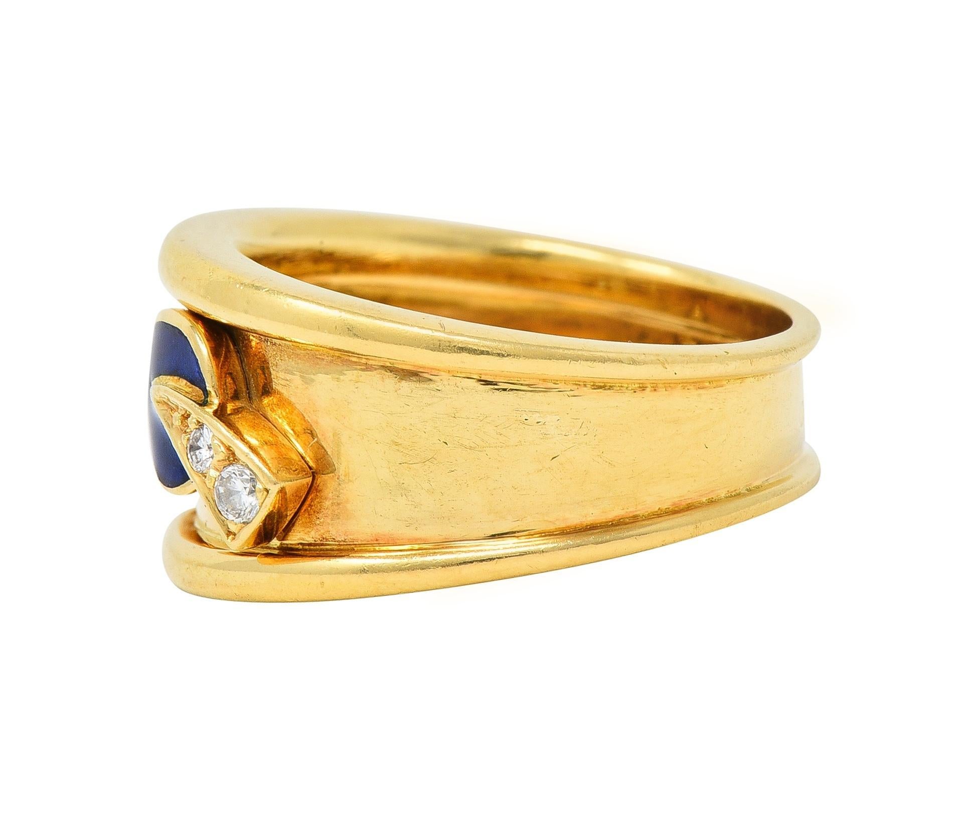 Van Cleef and Arpels French Diamond Enamel 18 Karat Yellow Gold Band ...