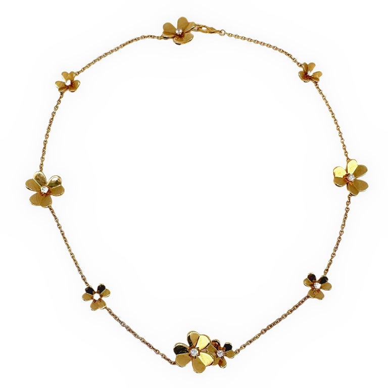 Van Cleef and Arpels Frivole 9 Flowers Diamond Necklace 18 Karat YG Box ...