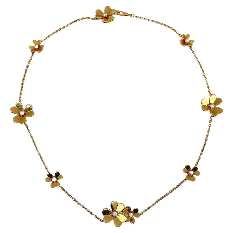 Van Cleef and Arpels Frivole 9 Flowers Diamond Necklace 18 Karat YG Box ...
