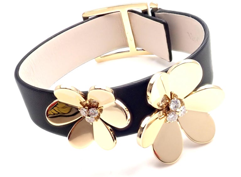 Van Cleef and Arpels Frivole Diamond Flower Yellow Gold Bracelet at 1stDibs