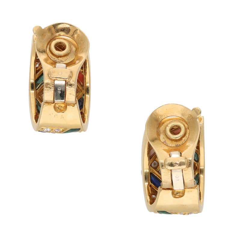 Van Cleef and Arpels Gold and Diamond Ear Clips For Sale at 1stDibs