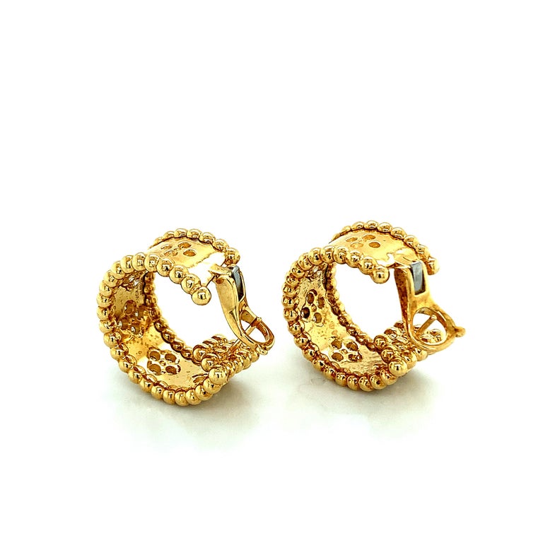 Van Cleef and Arpels Gold Perlée Clovers Hoop Earrings at 1stDibs
