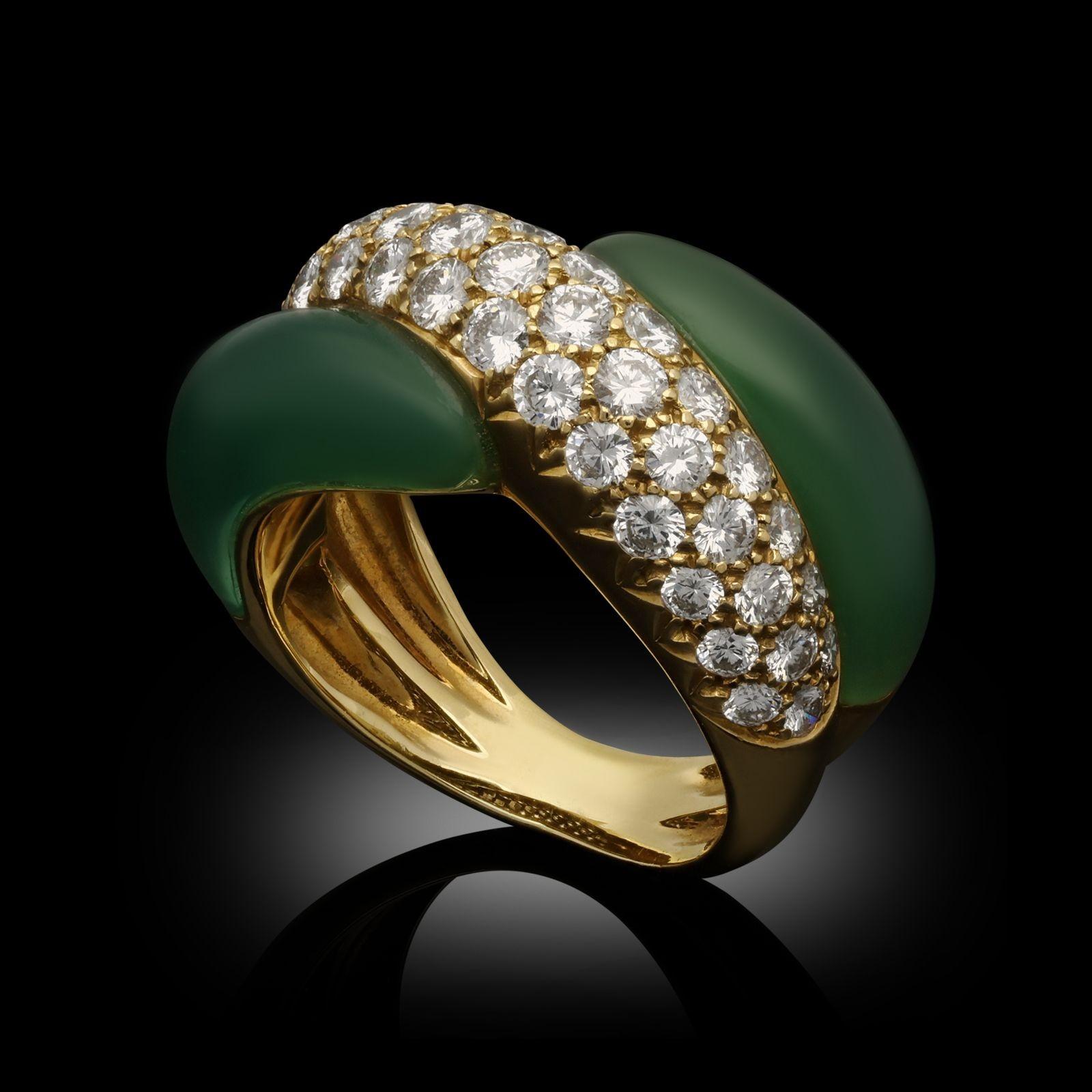 Van Cleef and Arpels Gold Round Brilliant Diamond Chrysoprase Cross ...