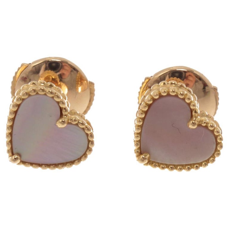 Van Cleef and Arpels Gold-tone Heart Alhambra Stud Earrings at 1stDibs