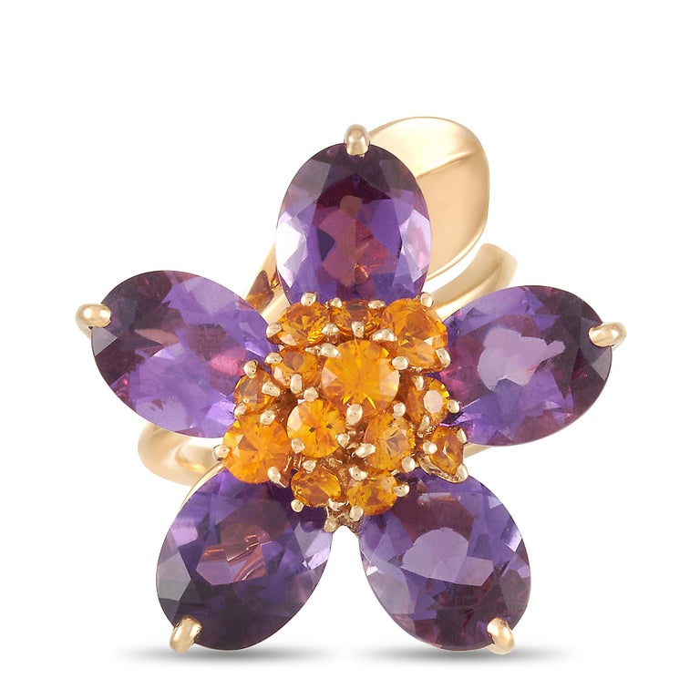 Van Cleef and Arpels Hawaii 18k Yellow Gold Amethyst and Citrine Flower ...
