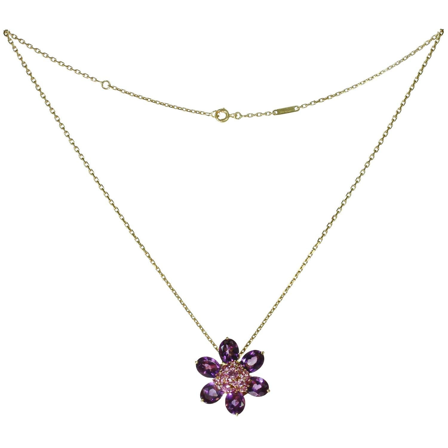 VAN CLEEF and ARPELS Hawaii Amethyst Pink Sapphire Brooch Pendant Gold ...