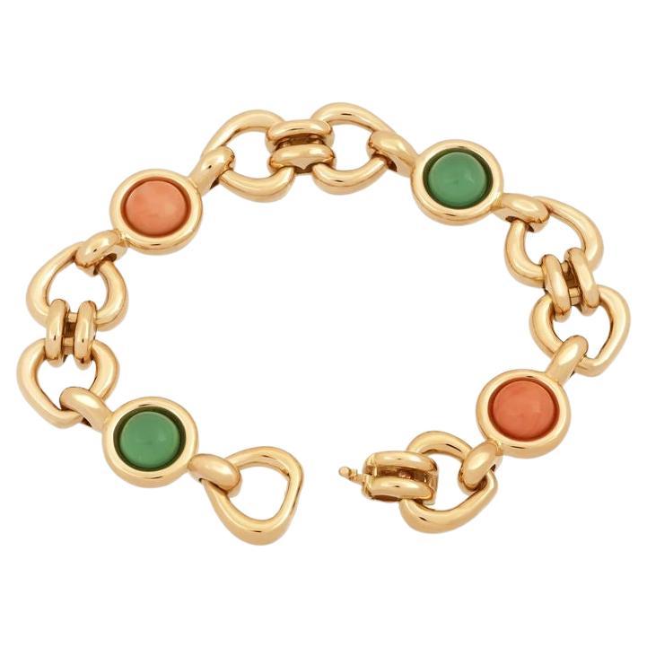 Van Cleef and Arpels 18k Yellow Gold Coral and Green Chalcedony Heart ...