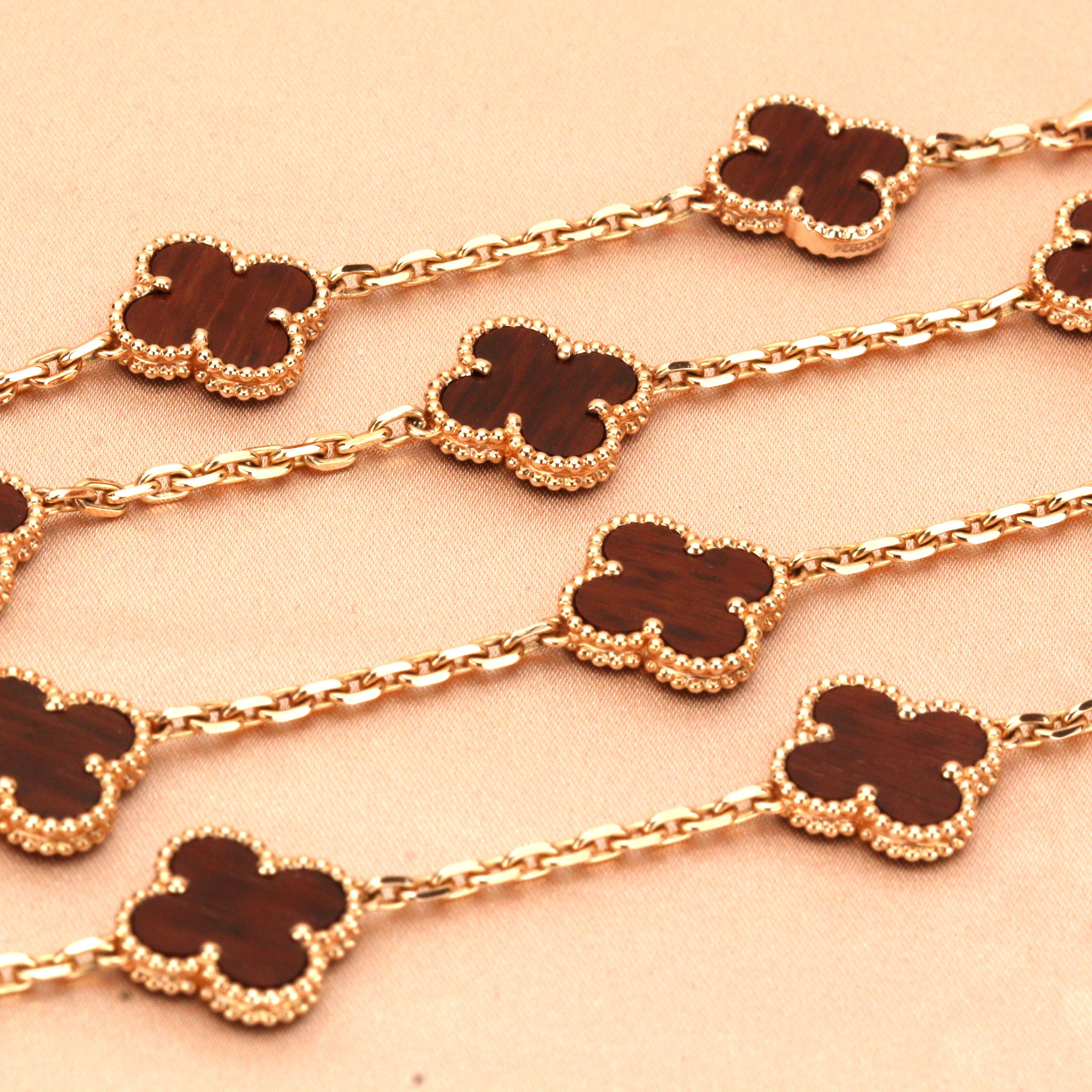 Van Cleef and Arpels Letterwood Vintage Alhambra 20 Motif Necklace at ...