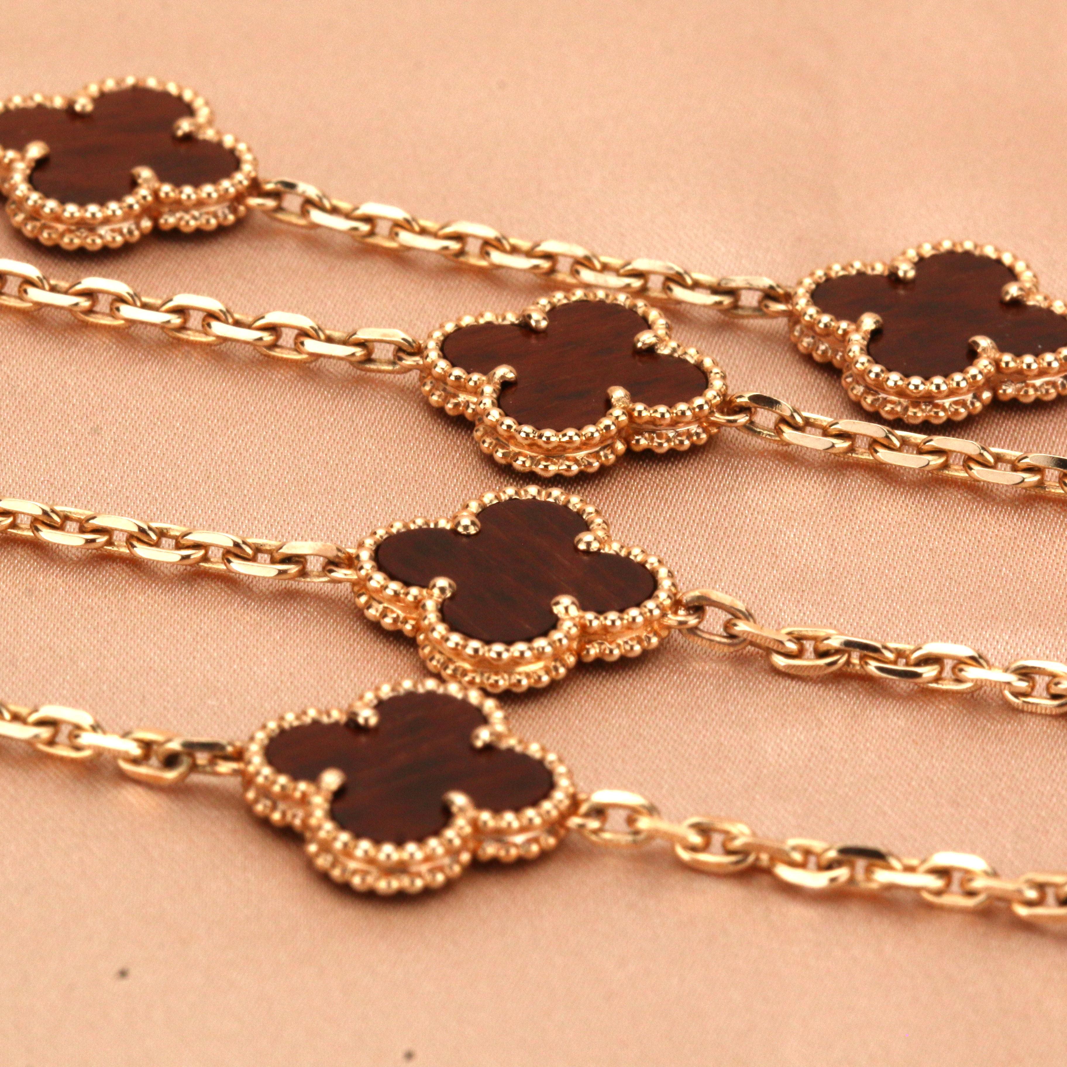 Van Cleef and Arpels Letterwood Vintage Alhambra 20 Motif Necklace at ...