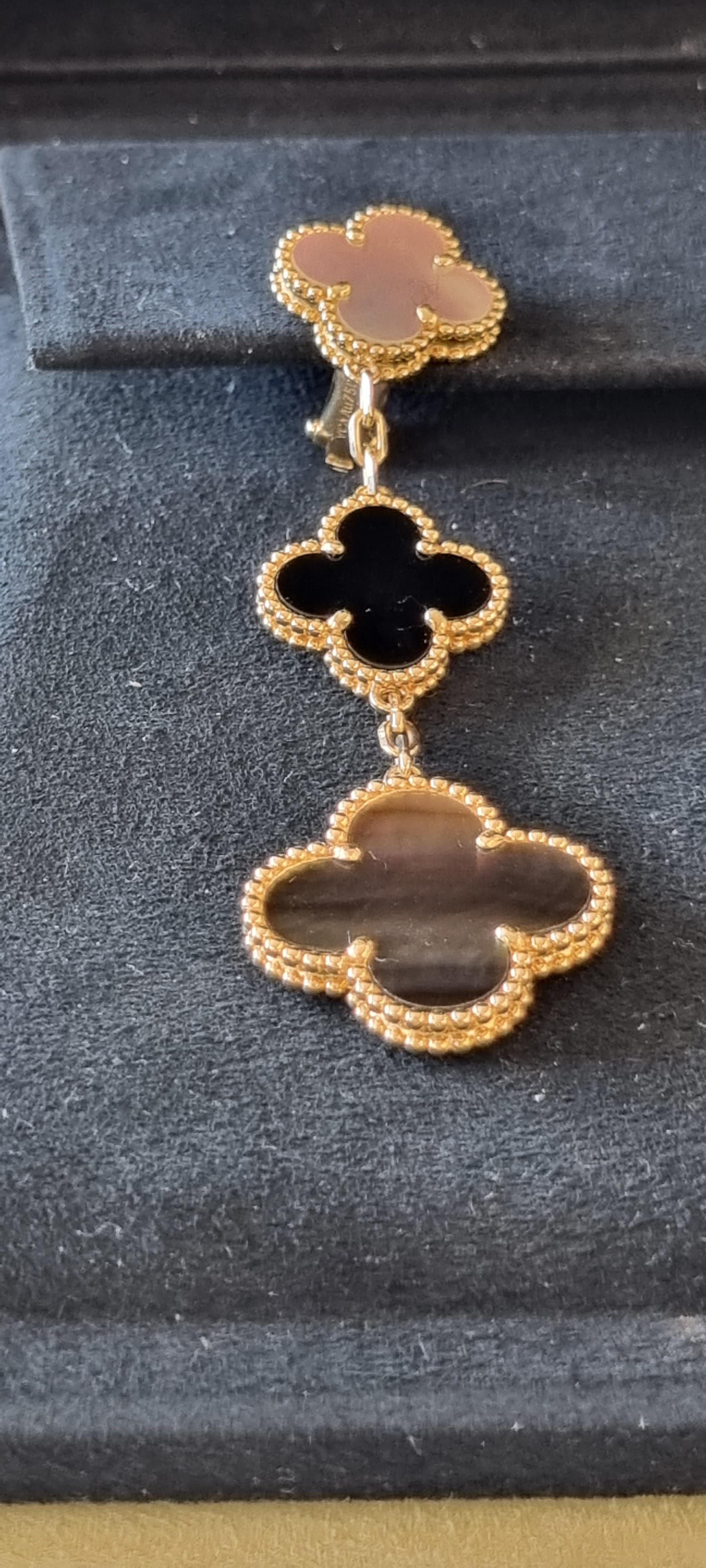 Van Cleef and Arpels Magic Alhambra Yellow Gold 3 motifs long Earrings ...