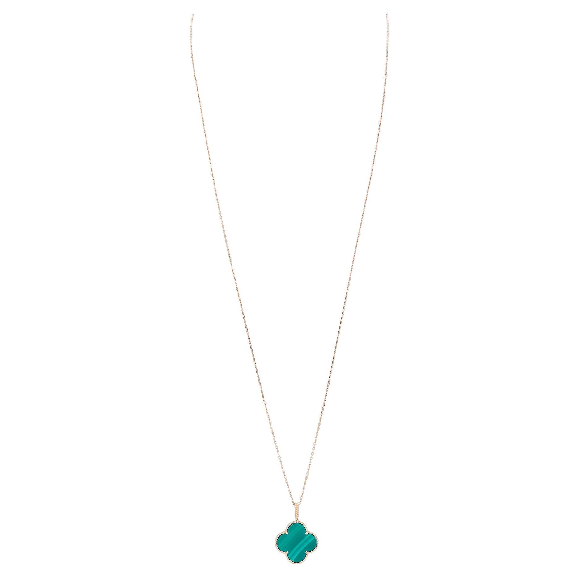 Van Cleef and Arpels Magic Alhambra Yellow Gold and Malachite Pendant ...