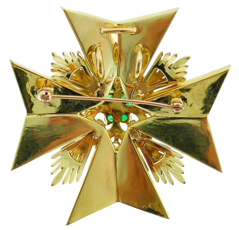 Van Cleef and Arpels Maltese Cross Pin Brooch Clip Pendant Pair of Gold ...