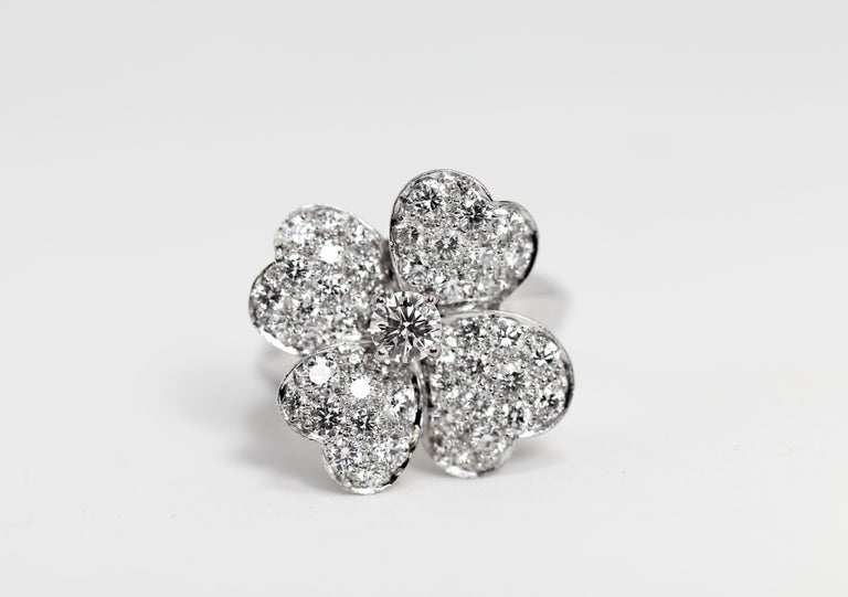 Van Cleef and Arpels Medium Model Cosmos White Gold Diamond Ring at 1stDibs
