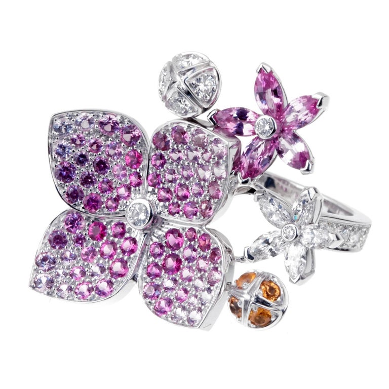Van Cleef and Arpels Melia Pink Sapphire Diamond Floral Motif Ring at ...