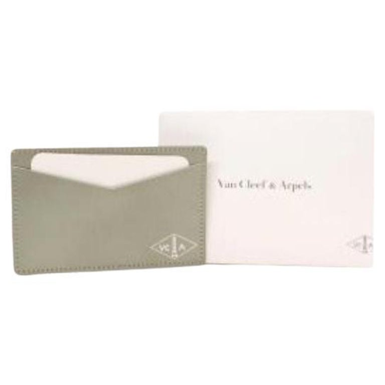 Van Cleef and Arpels Metallic Sage Green Leather Card Holder For Sale ...