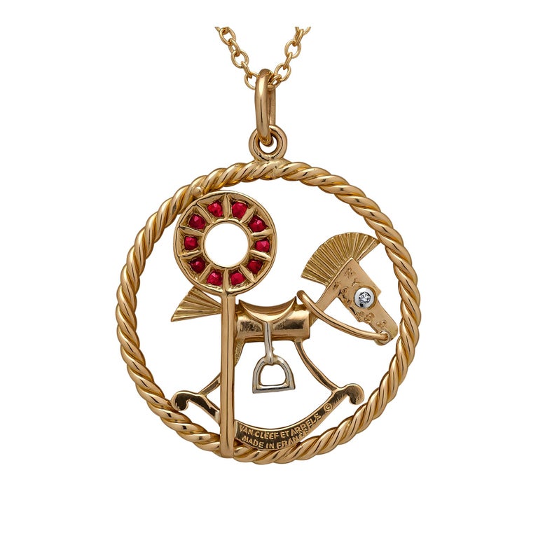 Van Cleef and Arpels Midcentury Diamond Ruby Gold Rocking Horse Charm ...