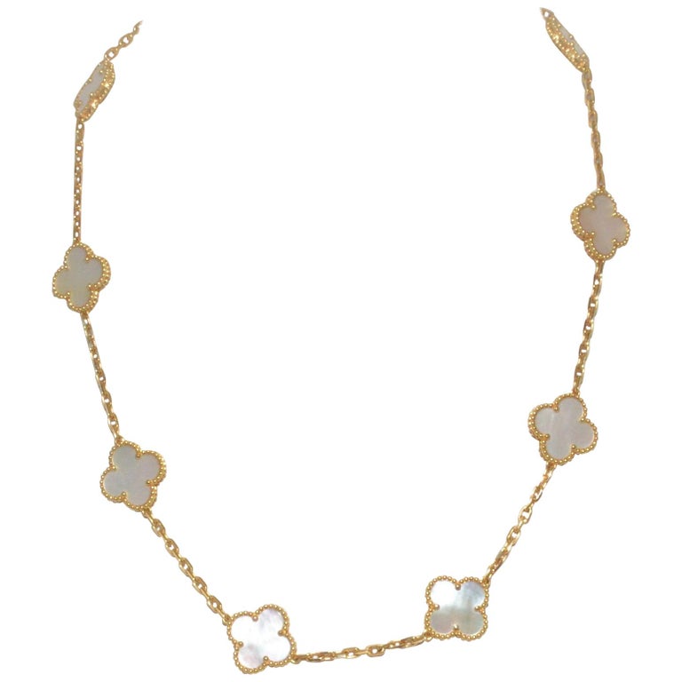Van Cleef and Arpels Mother of Pearl Alhambra Necklace 10 Clover Motifs ...