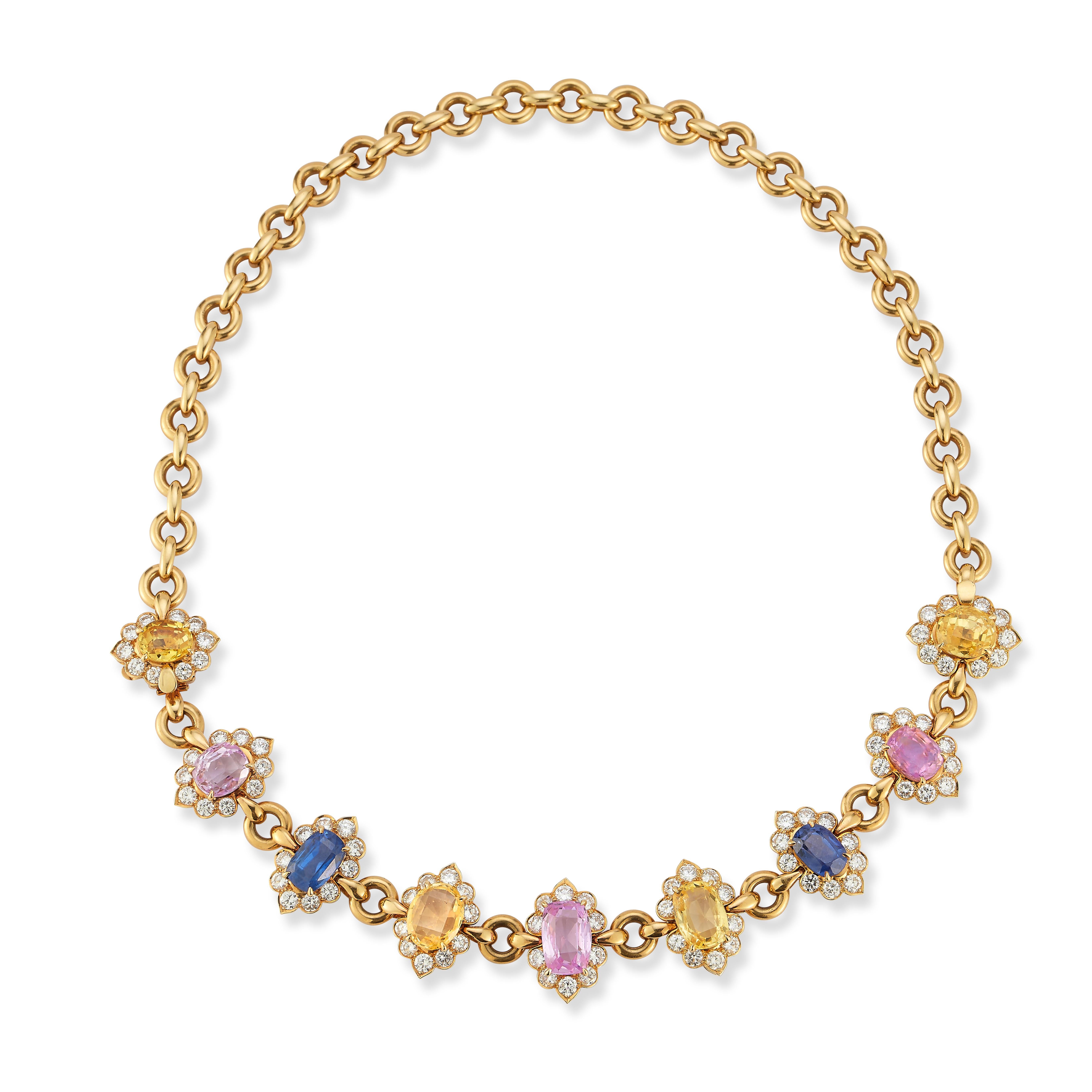 Van Cleef and Arpels Multi Color Sapphire Necklace and Earrings Set For ...