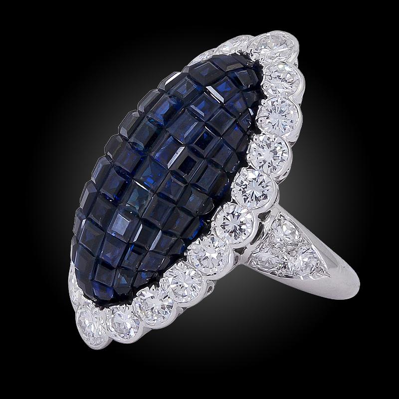 Van Cleef and Arpels Mystery Set Sapphire Rose Gold Platinum Navette ...