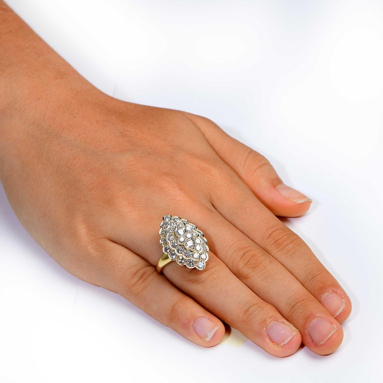 Van Cleef and Arpels Navette Shape Diamond Cocktail Ring in 18 Karat YG ...