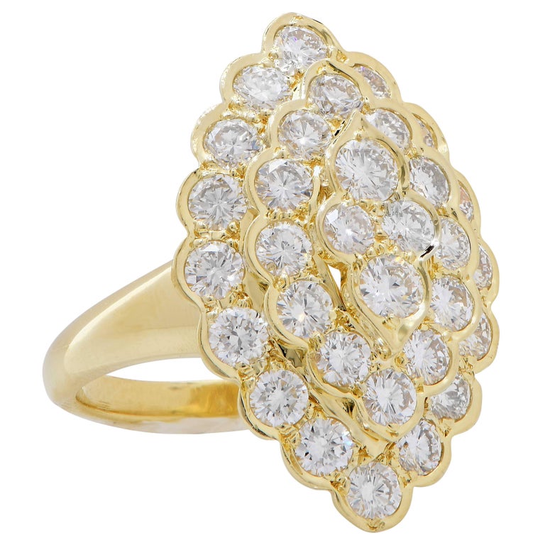 Van Cleef and Arpels Navette Shape Diamond Cocktail Ring in 18 Karat YG ...