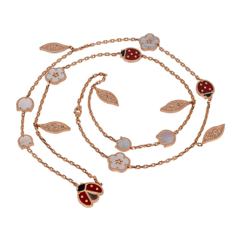 Van Cleef and Arpels Necklace Lucky Spring 15 Motifs Rose Gold New w ...