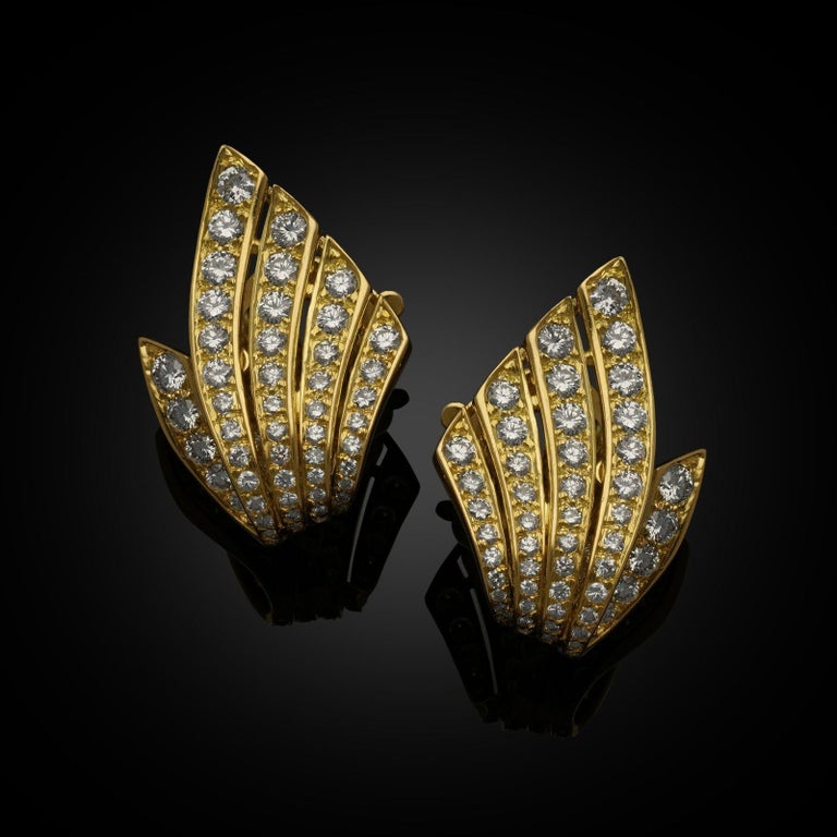 Van Cleef and Arpels Pair of 18 Carat Gold and Diamond Fan Earrings ...