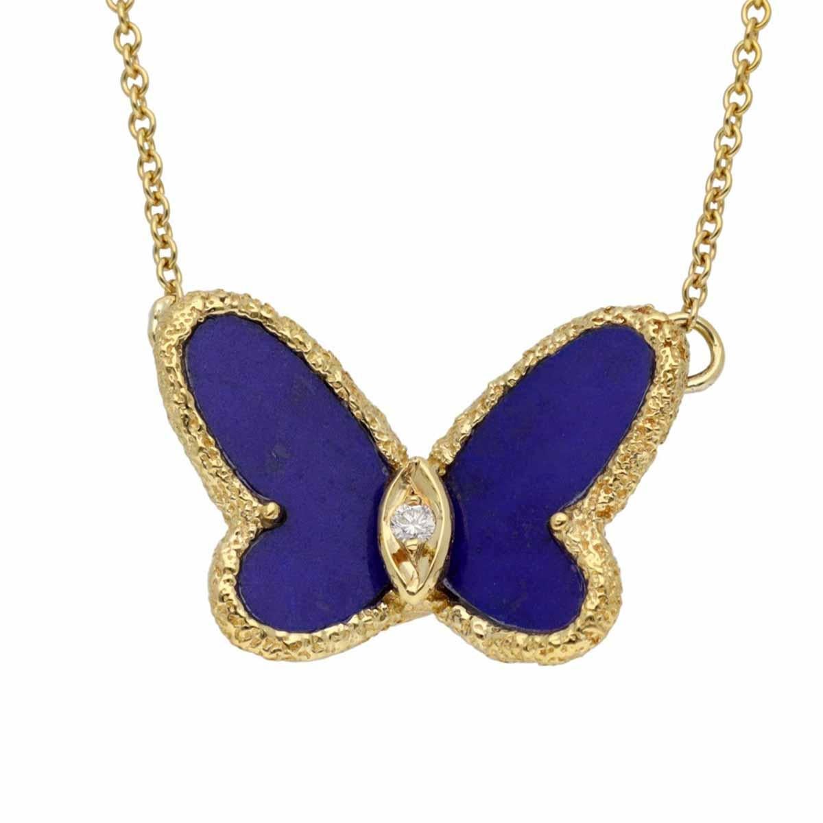 Van Cleef &Arpels Papillon Lapis Lazuli Diamond Pendant Necklace 750 ...
