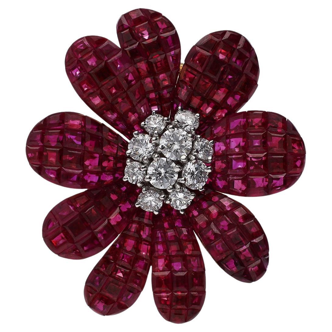 Van Cleef and Arpels Broche « Poppy » vintage en rubis et diamants ...